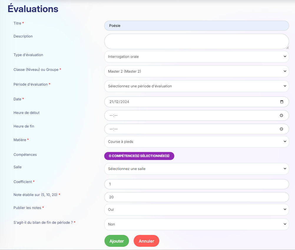 La saisie des notes et des évaluations